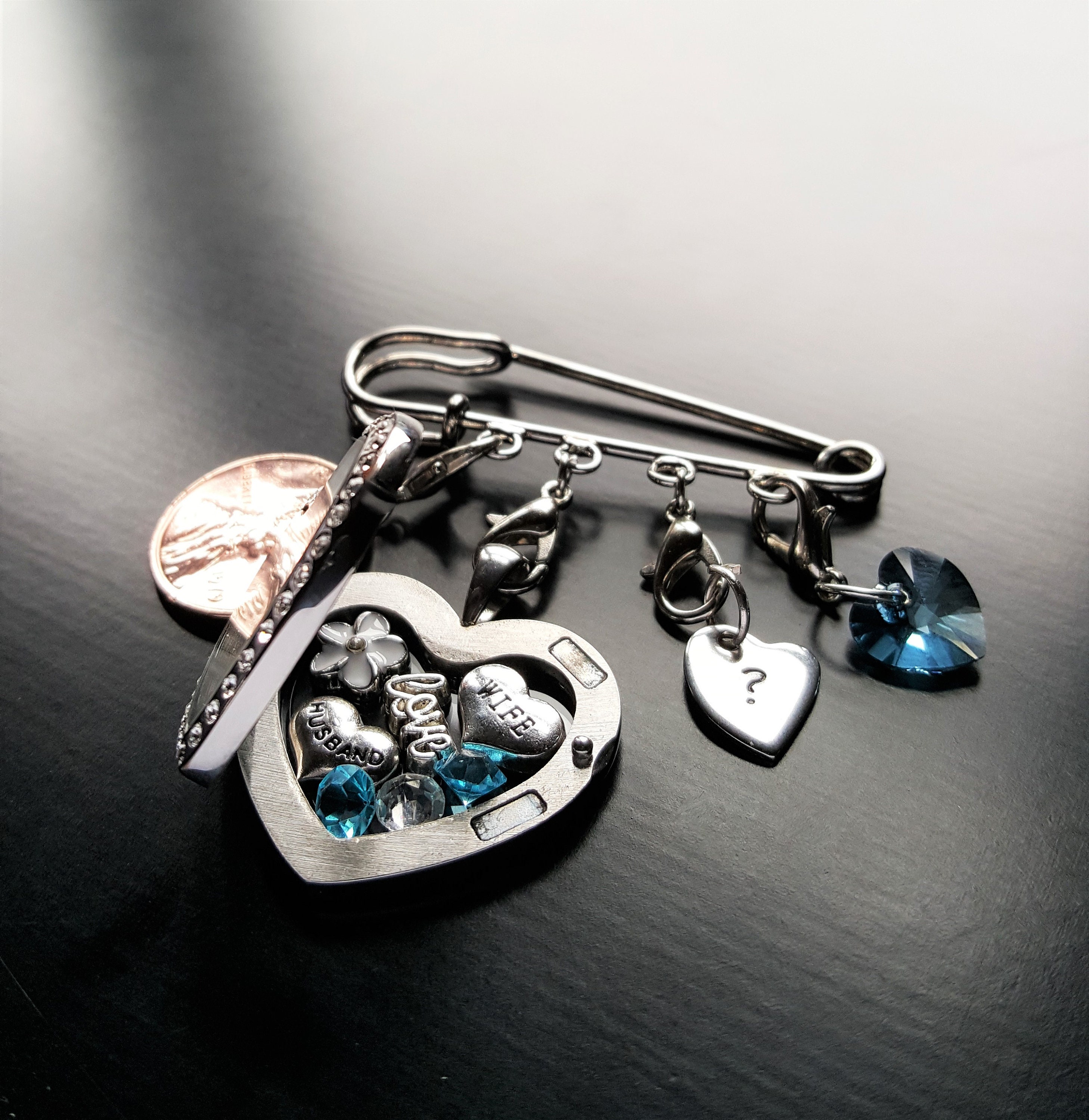 Bridal Pin: Something Old New Borrowed Blue - Swarovski Heart Locket - Etsy