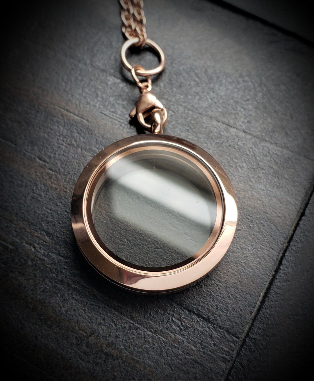 Large (30mm) Rose Gold Floating Locket-stainless Steel-plain Twist Face ...