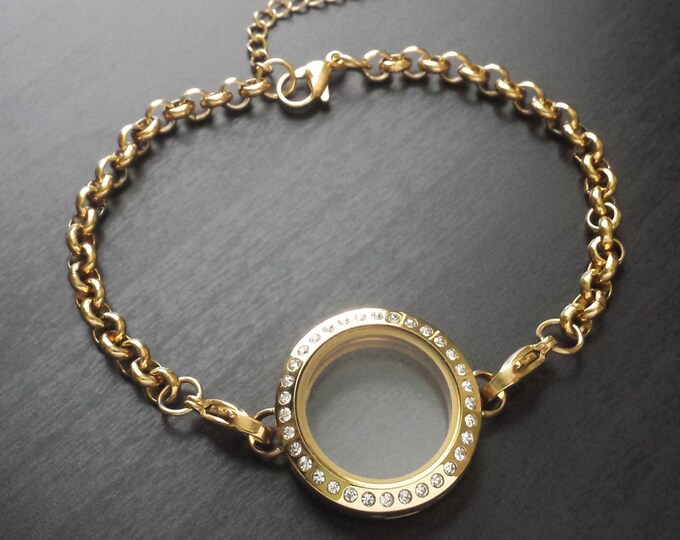 Gold Floating Locket Bracelet-25mm-memory Locket-stainless Steel-czech ...