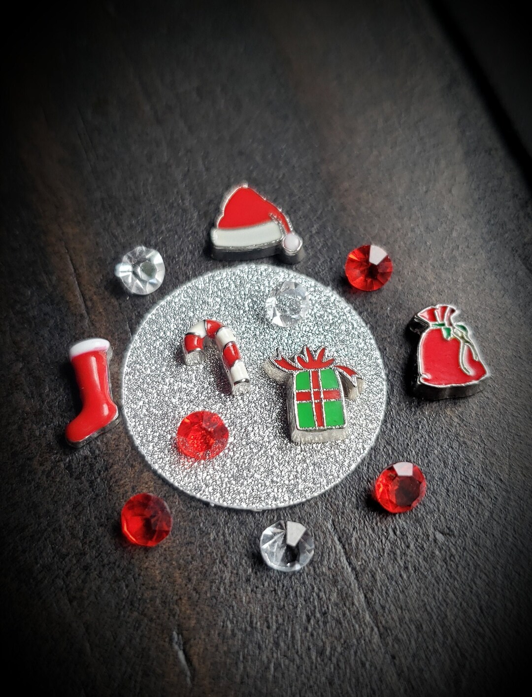 Christmas Floating Charm Set: Santa, Stocking, Candy Cane - 13 Piece - Etsy