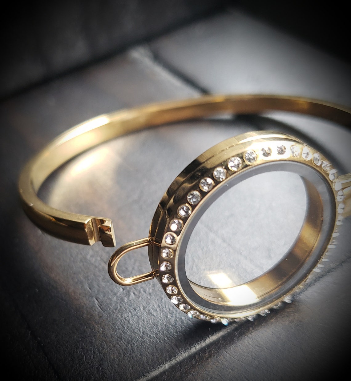 Gold Floating Locket Bangle Bracelet-large 30mm - Etsy