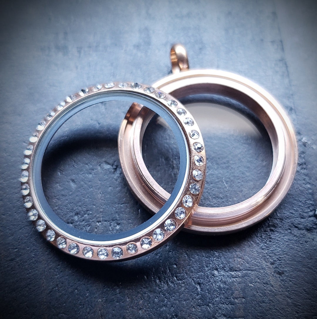 Large (30mm) Rose Gold Floating Locket-stainless Steel-twist/crystal ...