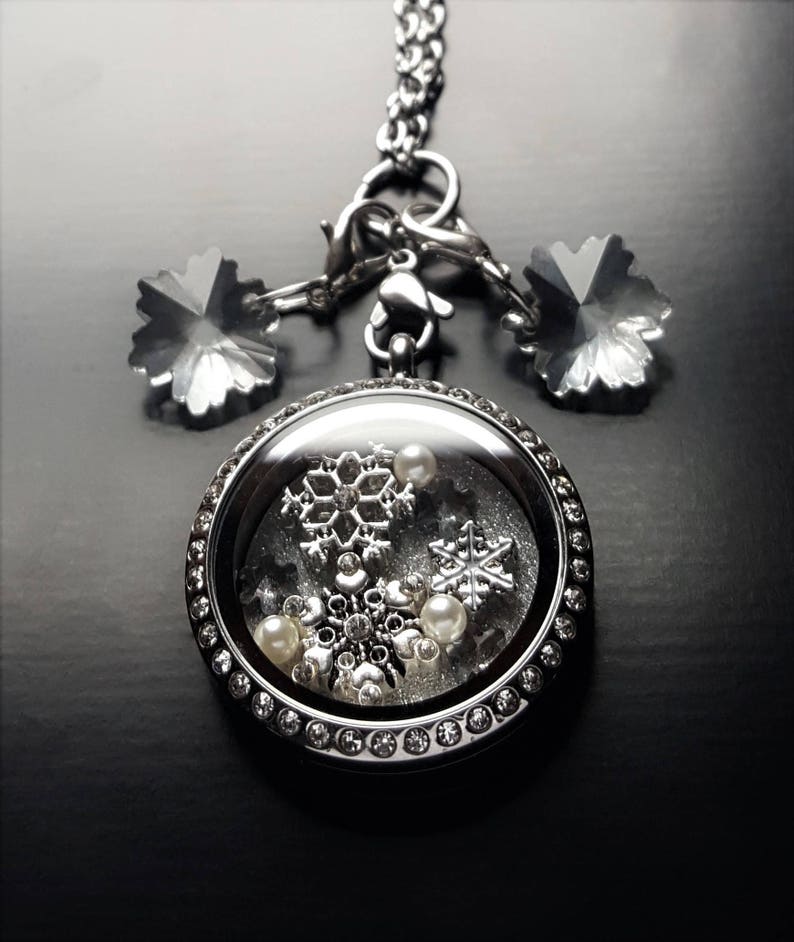 Snowflake Floating Locket Necklace-winter Theme-gift Ideas | Etsy