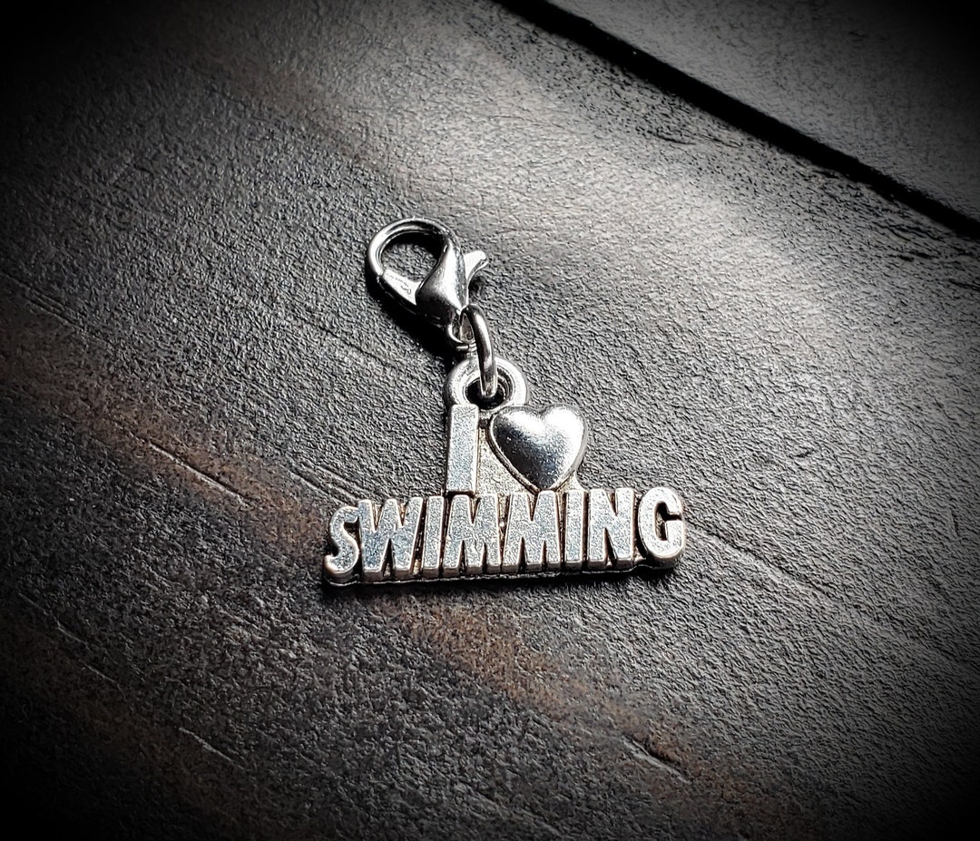 I Love Swimming Charm-dangle Charm With Lobster Clasp-antique Silver ...