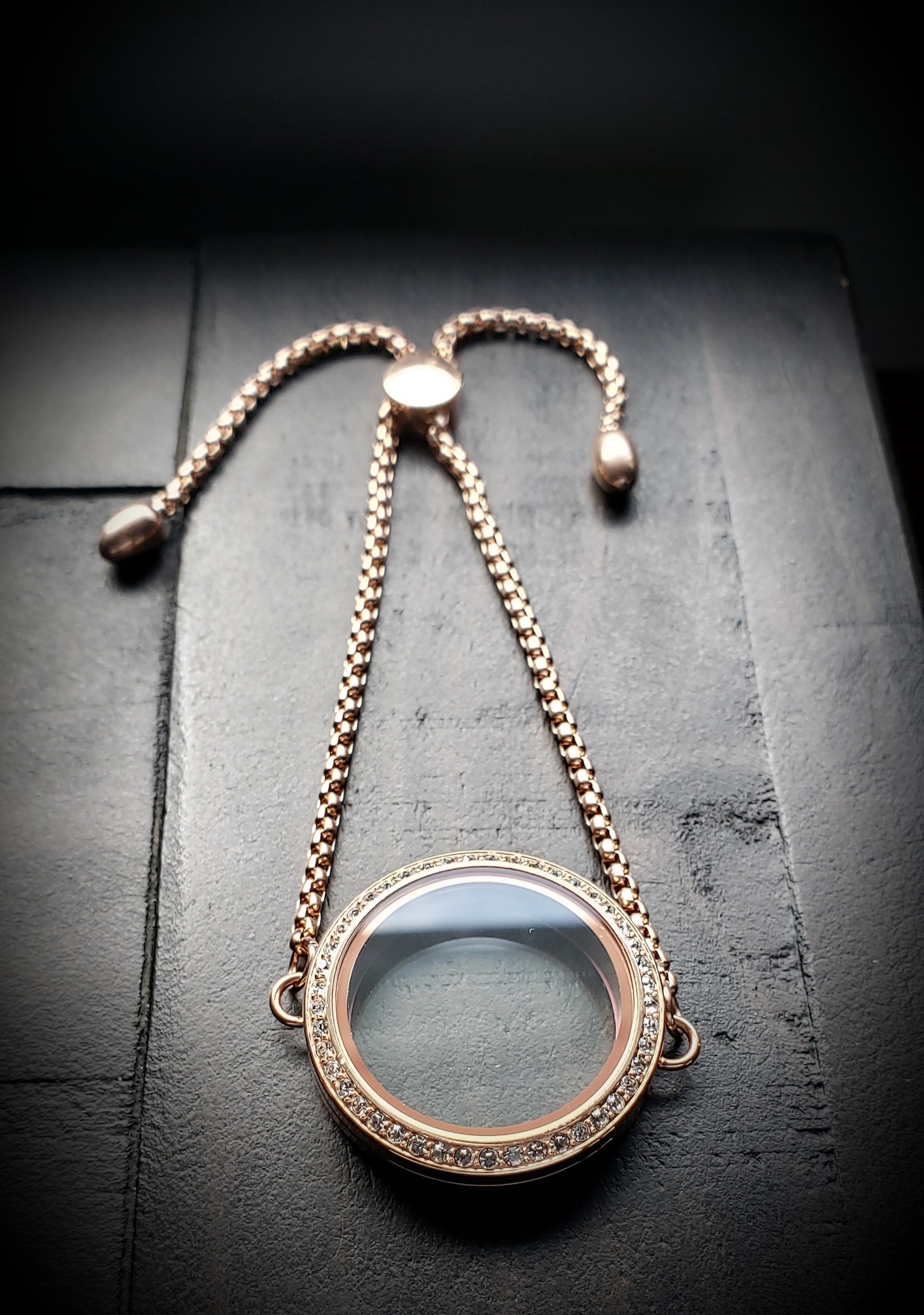 Crystal Twist Floating Locket Bracelet: Stainless Steel Adjustable ...