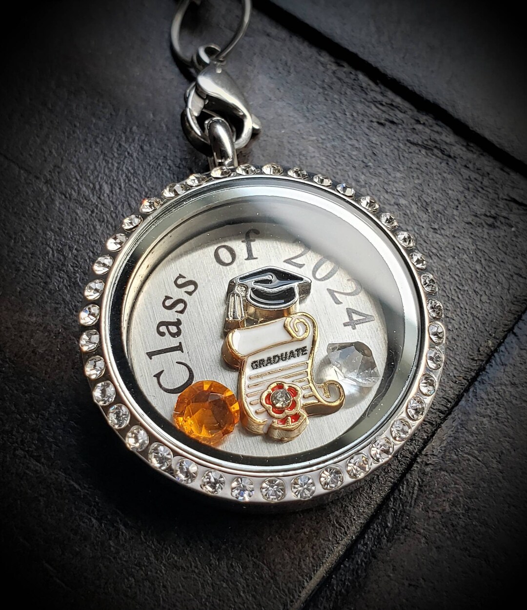 Class of 2024 Graduation Floating Locket Necklace-customize W/school ...