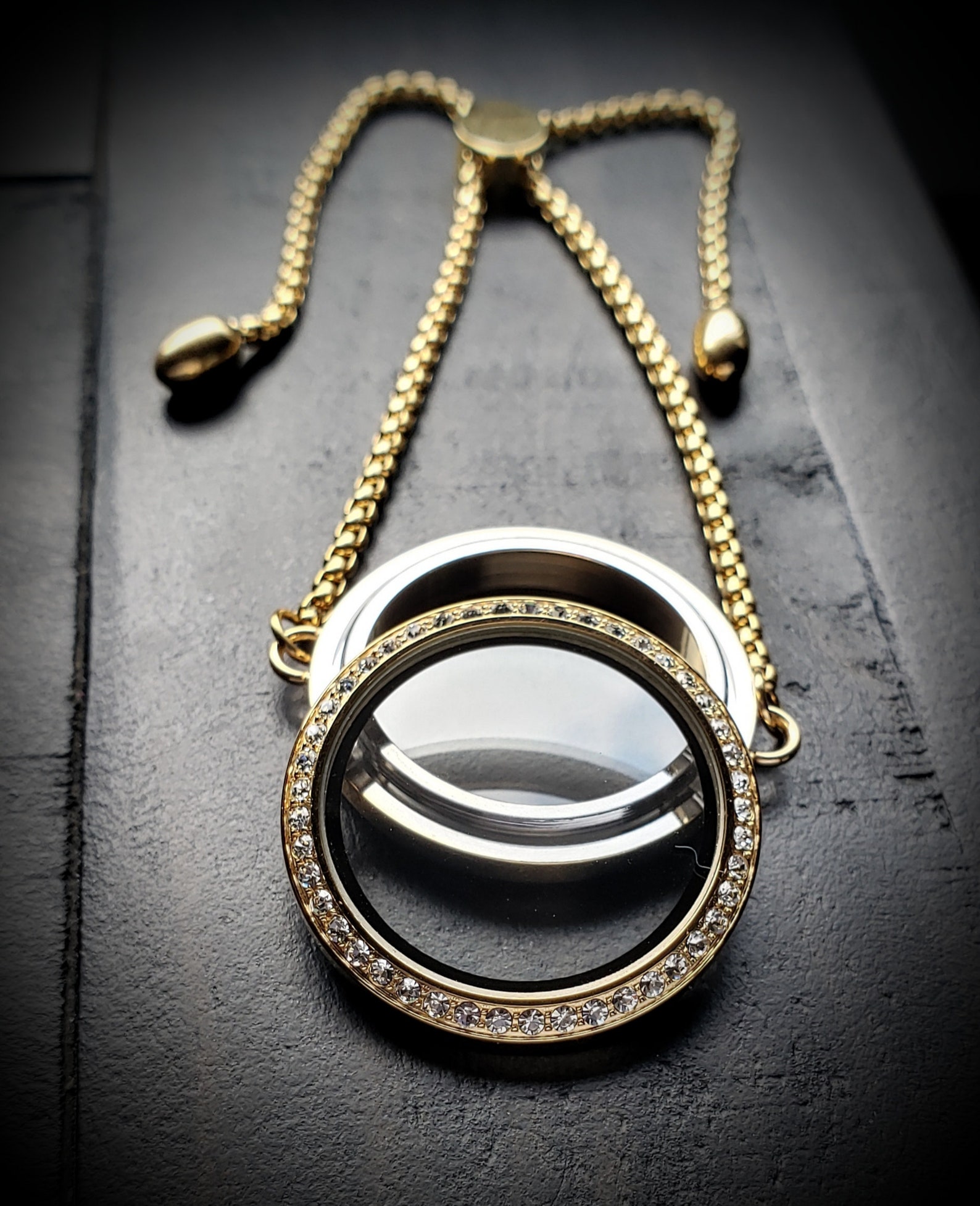 Crystal Twist Floating Locket Bracelet: Stainless Steel Adjustable ...