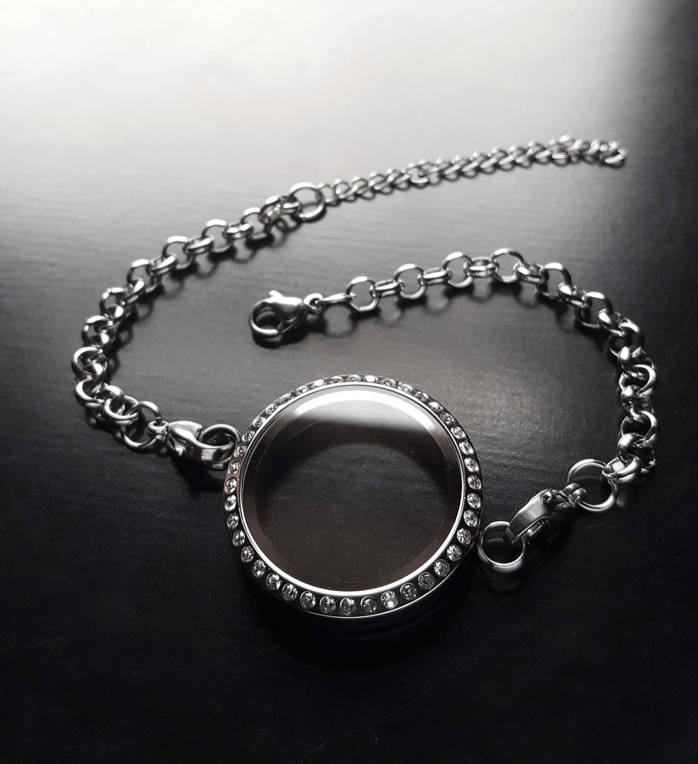 Large Silver Floating Locket Bracelet-30mm-twist Crystal or Plain Face ...