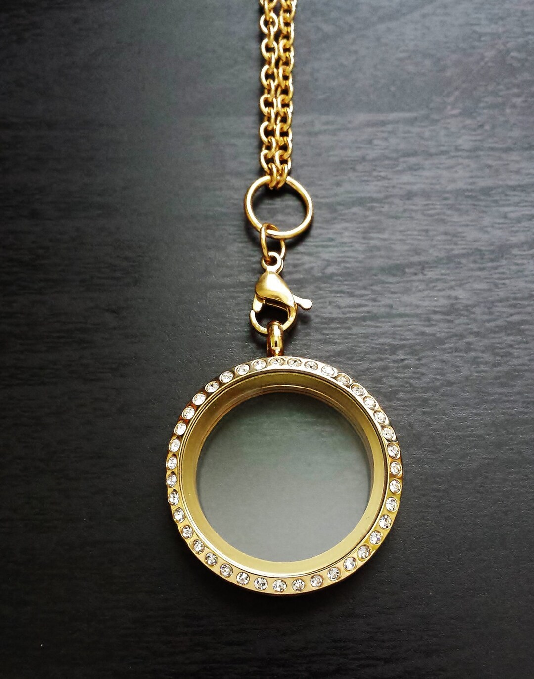 Large (30mm) Gold Floating Locket-stainless Steel-twist Crystal Face ...