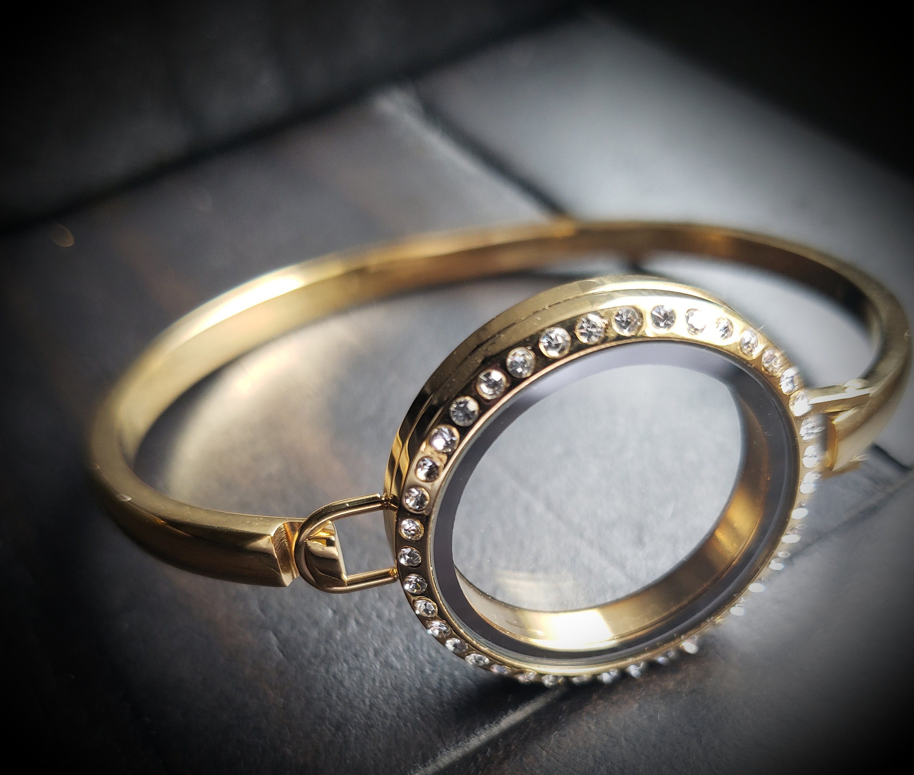 Gold Floating Locket Bangle Bracelet-large 30mm - Etsy