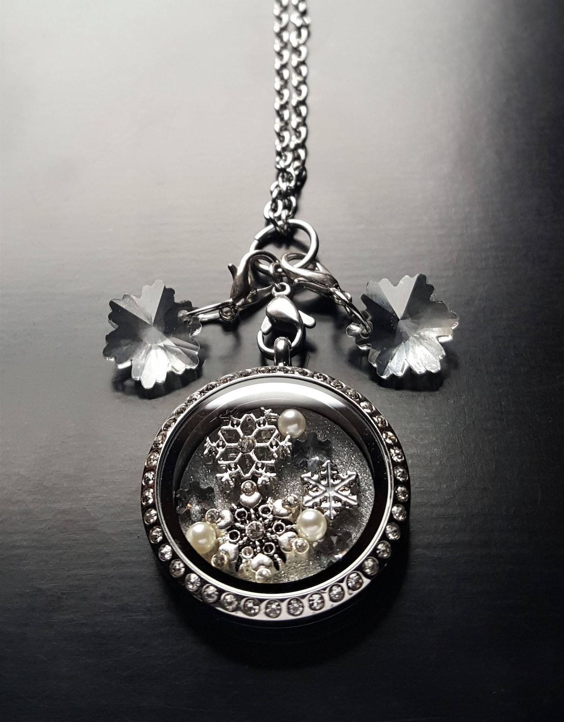 Snowflake Floating Locket Necklace-winter Theme-gift Ideas | Etsy