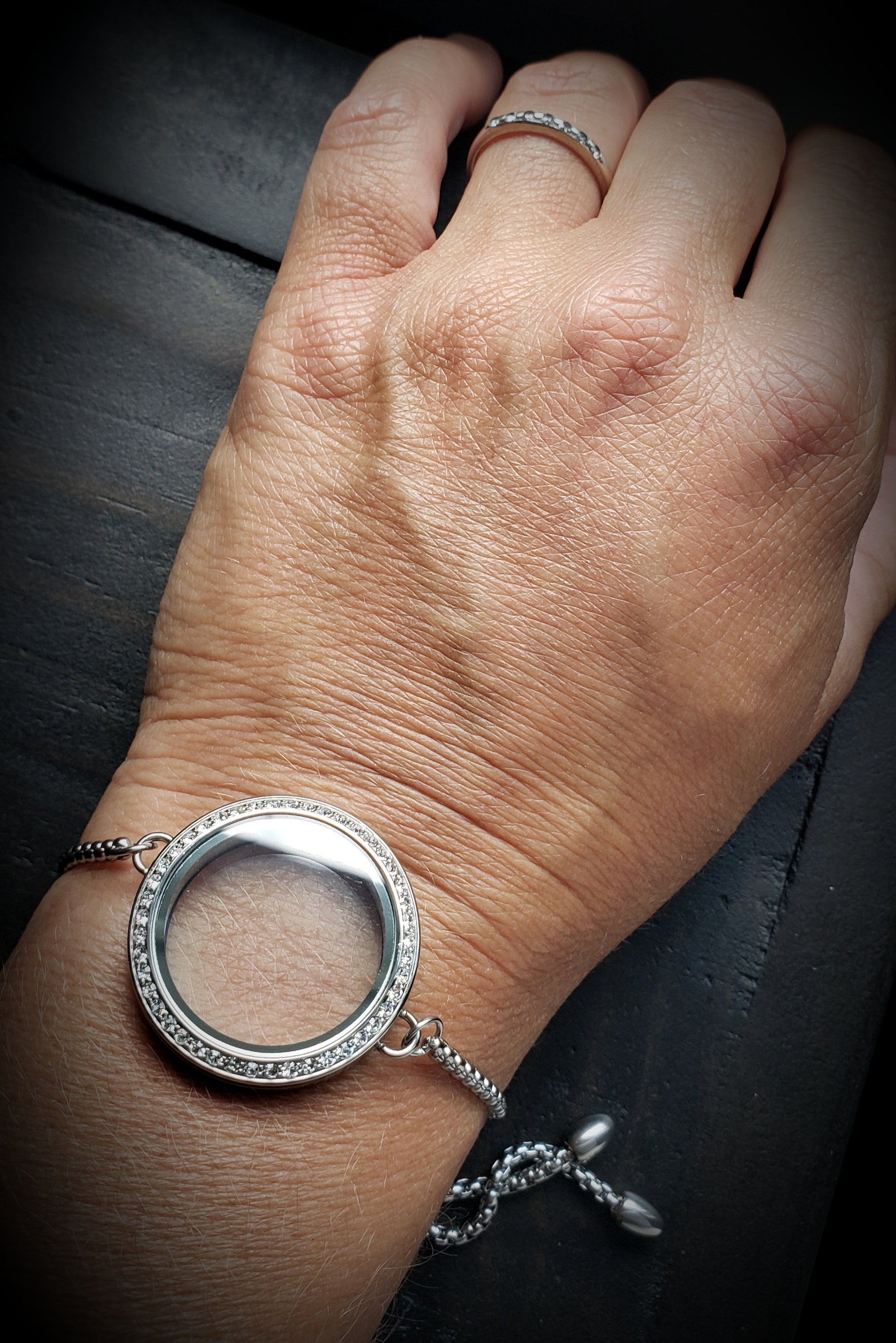 Crystal Twist Floating Locket Bracelet: Stainless Steel Adjustable ...