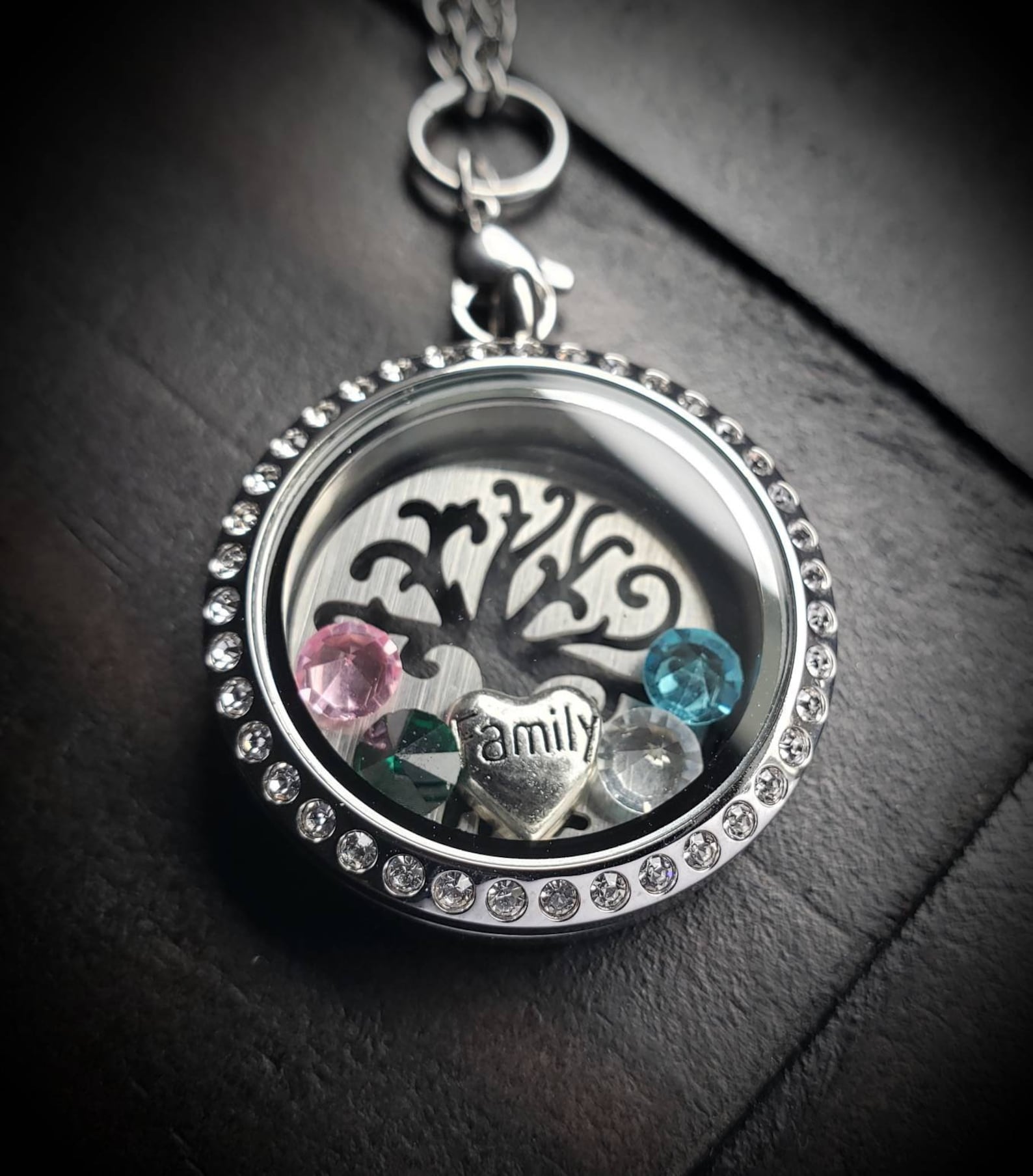 Family Tree Floating Locket Necklace: Stainless Steel, Birthstone ...