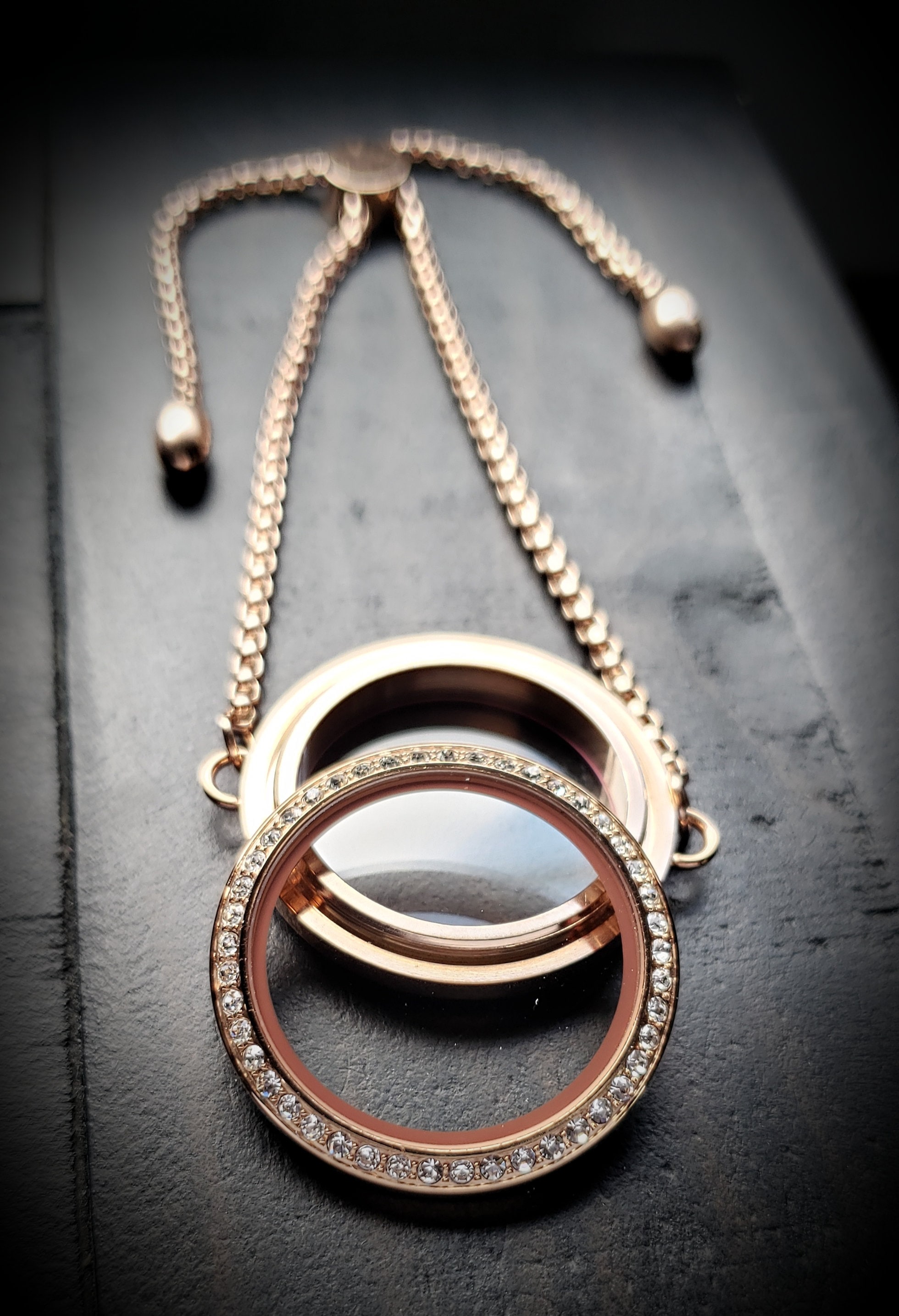Crystal Twist Floating Locket Bracelet: Stainless Steel Adjustable ...
