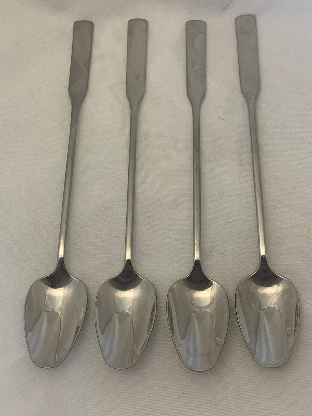 Set of 4 Oneida Deluxe Modern Antique Stainless Steel Iced Tea Spoons ...