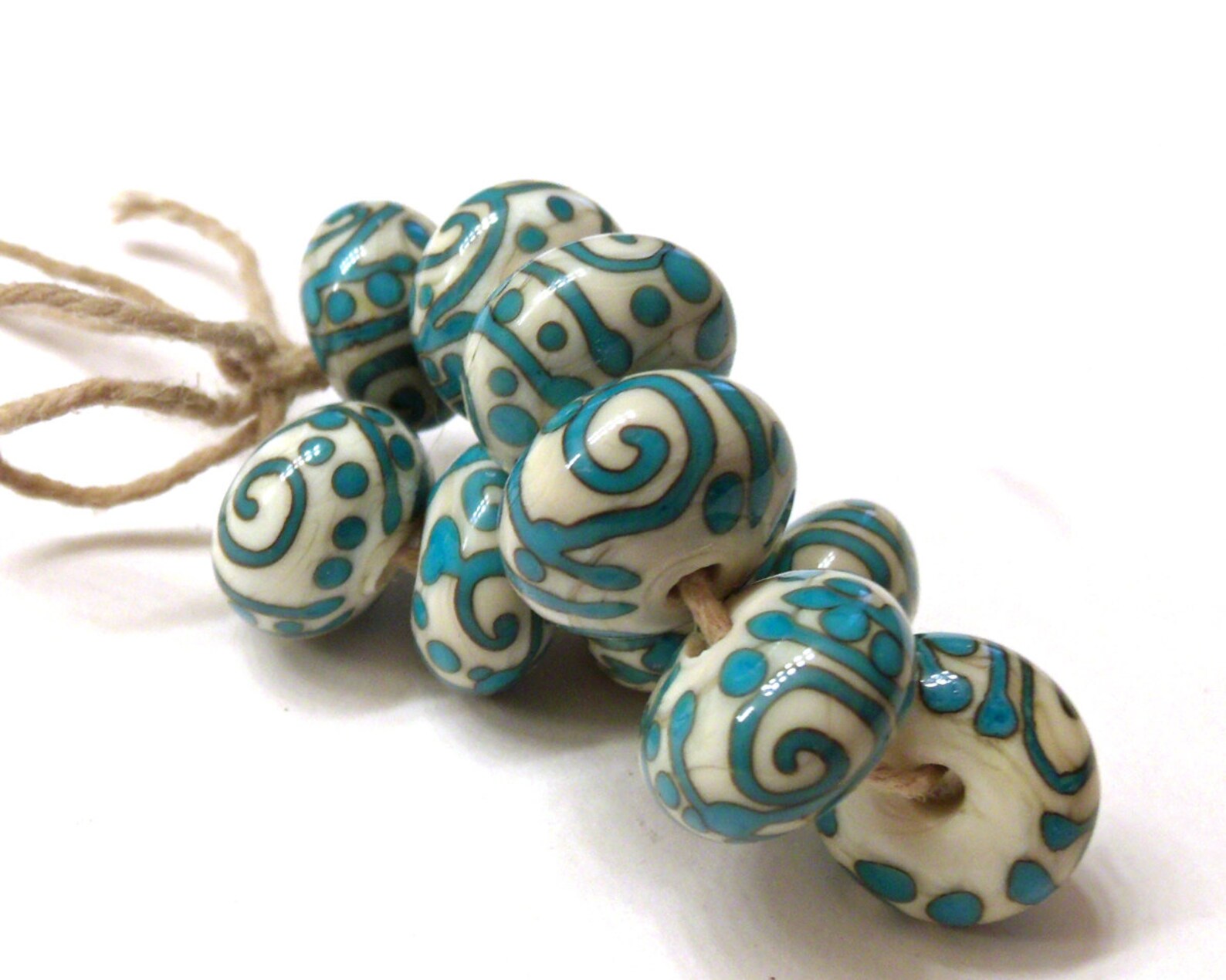 Set 10 Ivory and Turquoise Lampwork Stringer Beads - Etsy