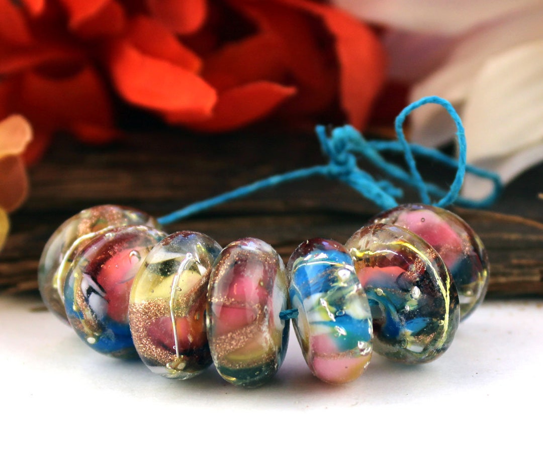 SRA Handmade Lampwork Beads ""kings Jewels" Encased Silvered Goldstone ...