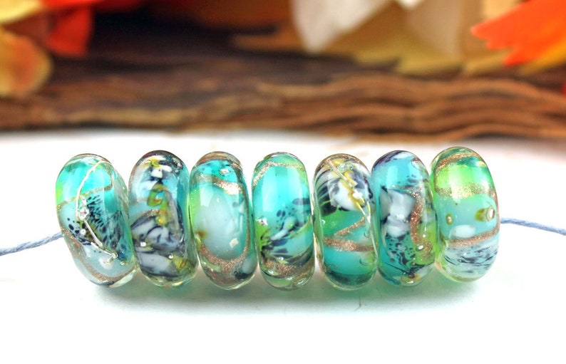 SRA Handmade Lampwork Beads ""sea Nymph" Encased Silvered Goldstone ...