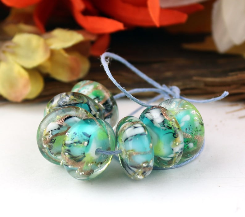 SRA Handmade Lampwork Beads ""sea Nymph" Encased Silvered Goldstone ...