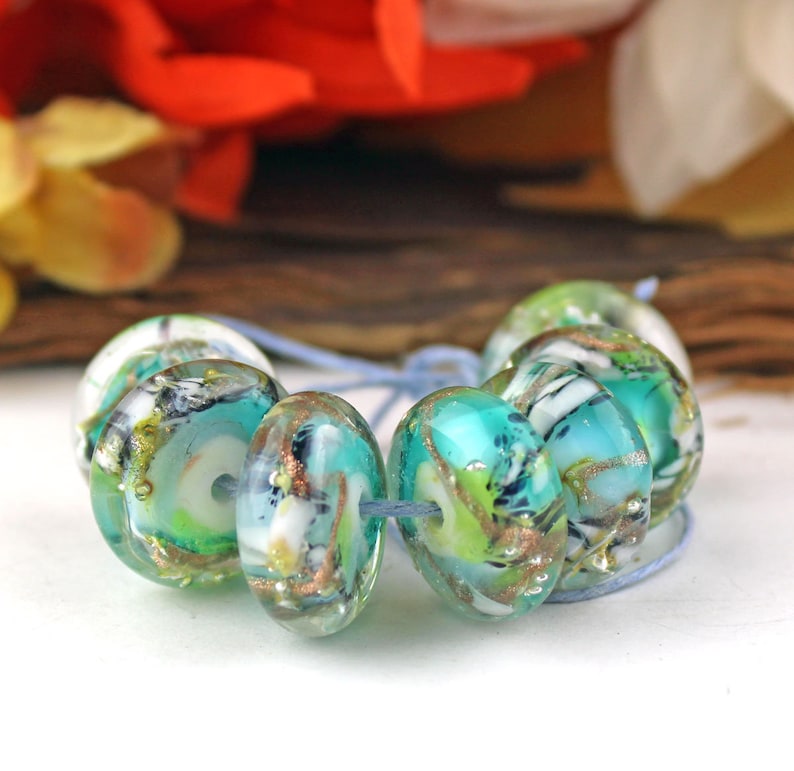 SRA Handmade Lampwork Beads ""sea Nymph" Encased Silvered Goldstone ...