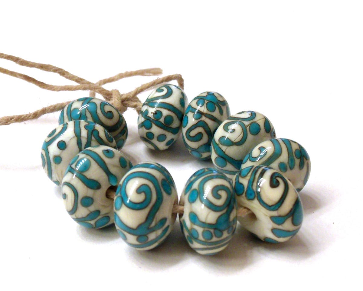 Set 10 Ivory and Turquoise Lampwork Stringer Beads - Etsy