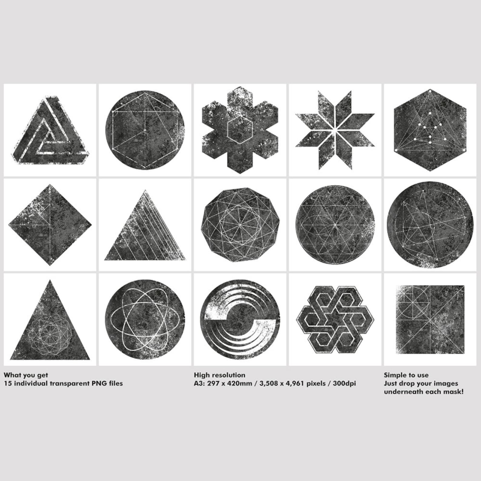 15 Geometric Masks. PNG Resources. Digital Download. Art, Print, T ...