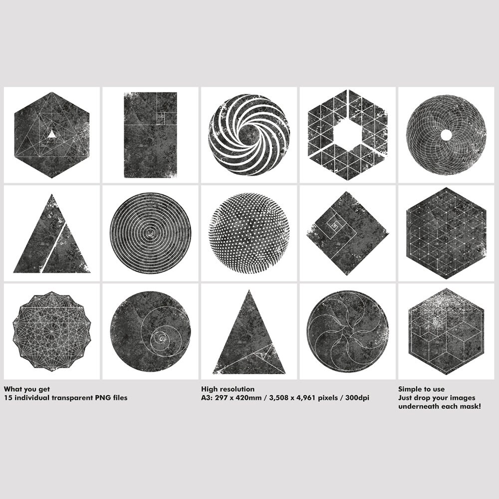 15 Geometric Masks. PNG Resources. Digital Download. Art, Print, T ...