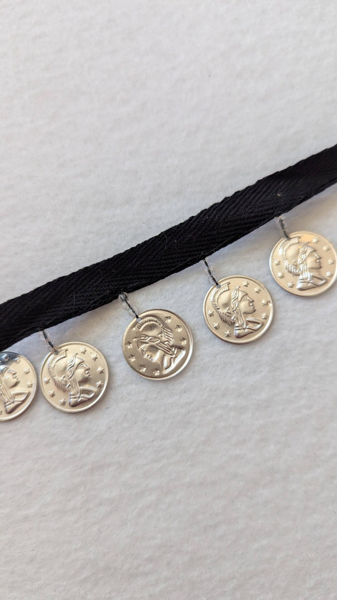 Silver Coin Trim on Twill Tape Craft Supplies Sewing Notions 2 1/2 YDS ...