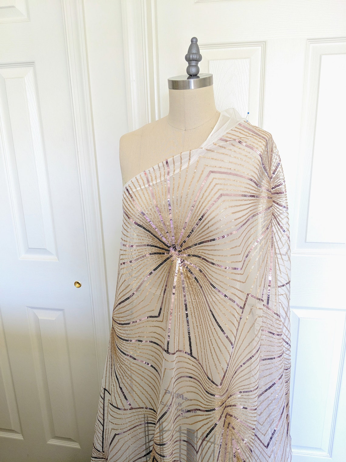 Sequin Mesh Fabric Rose Gold Fabric Geometric Art Deco Pattern 2 YARDS ...