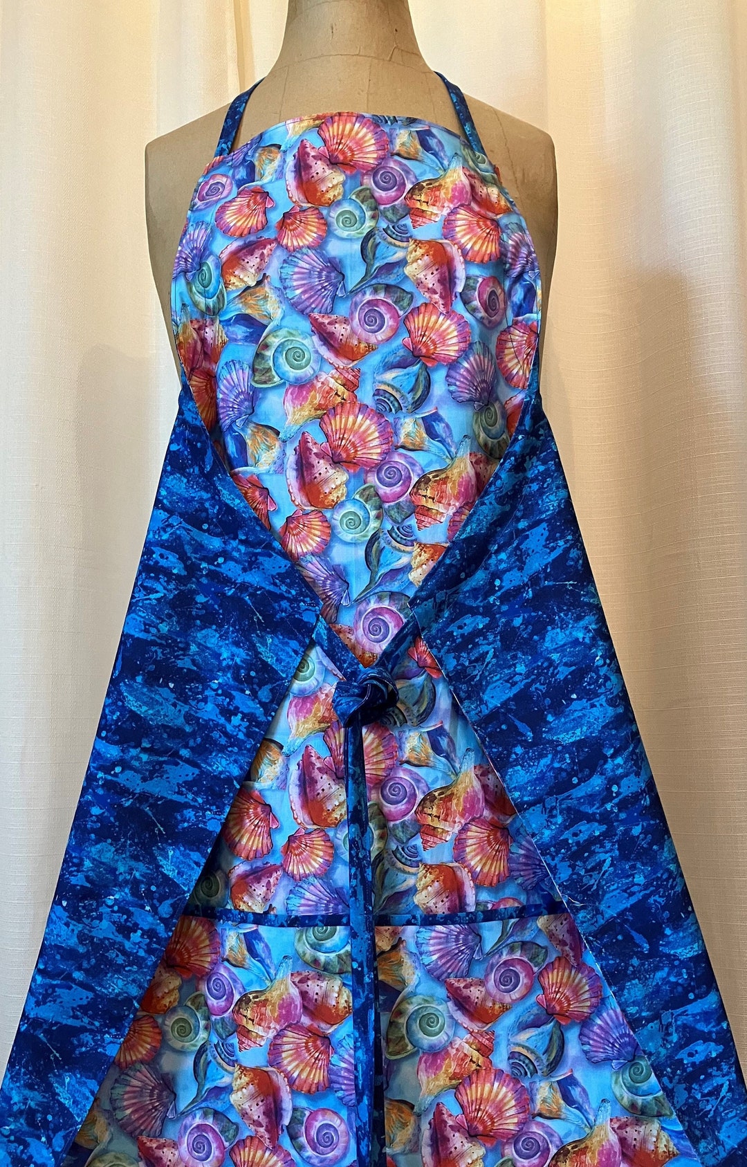 Seashell Apron Reversible W/pockets, Extra Long Ties, One Step Adjust ...