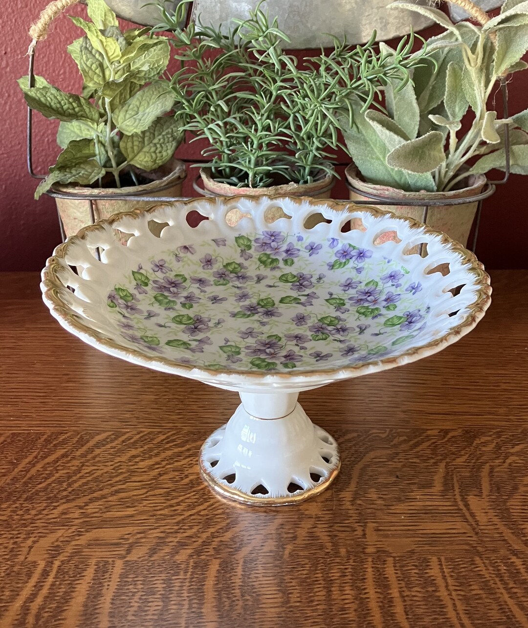 Lefton Violet Compote Chintz Pattern Gold Trim Hand Painted 650V 50's ...
