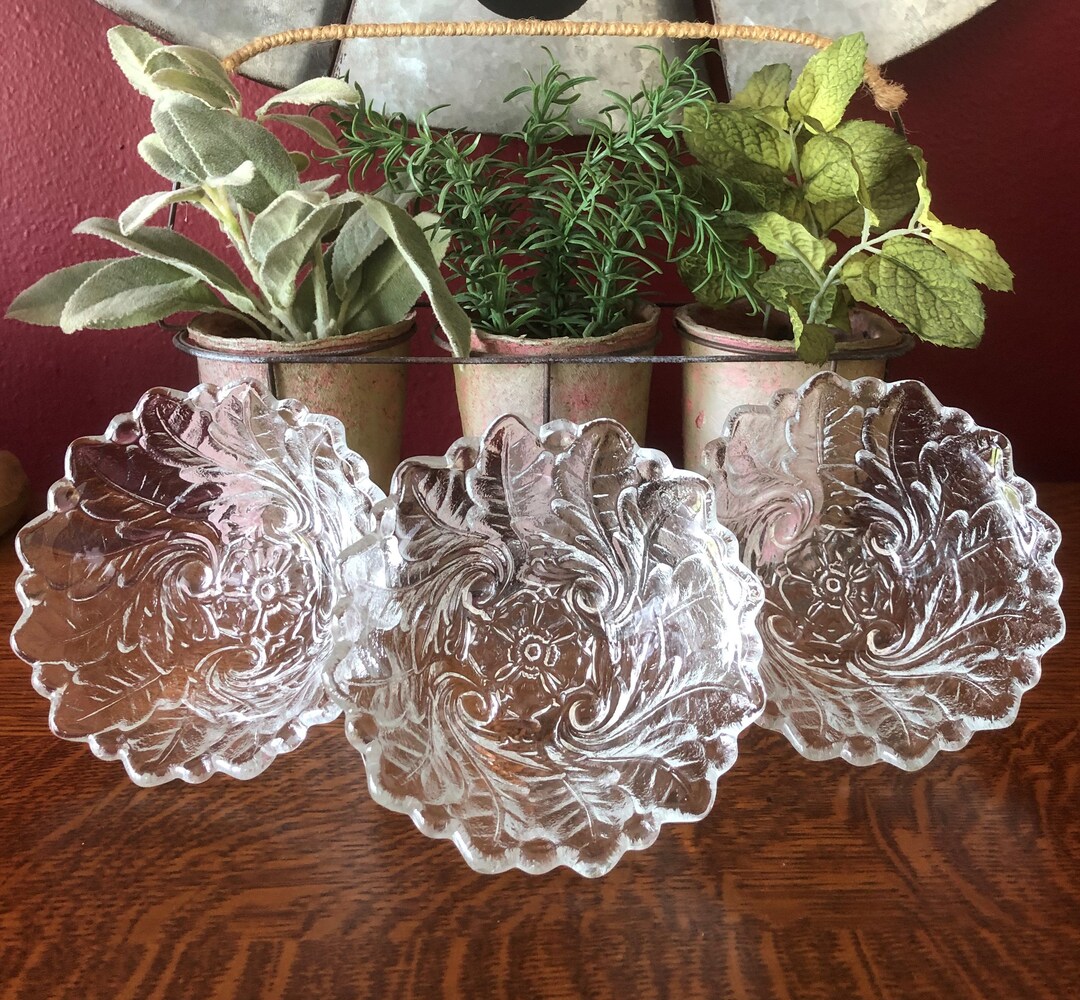 Indiana Glass Clear (3) Glass Cabbage Leaf Shaped Dessert Bowls, Wild ...