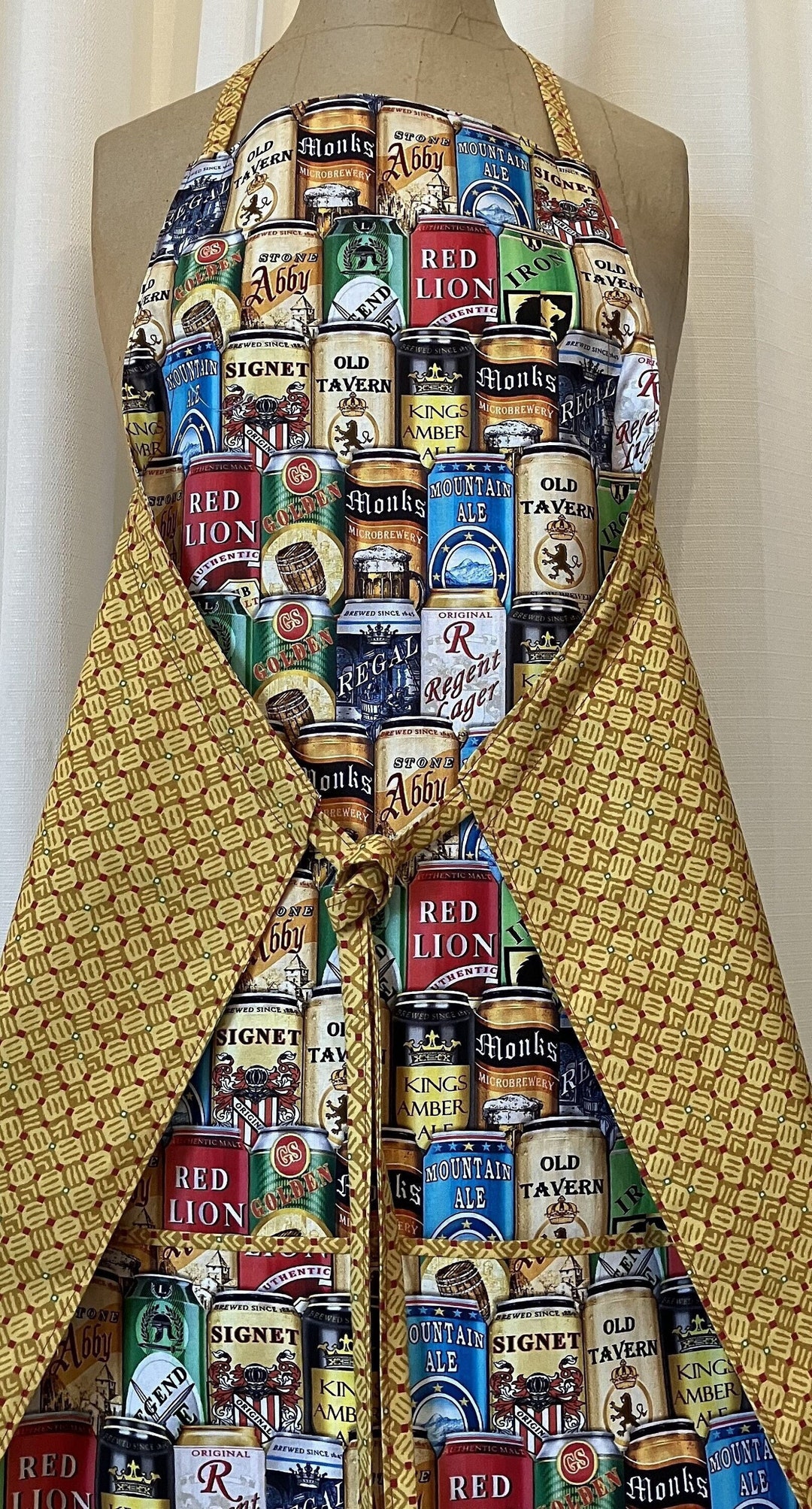 Beer Can Apron Lined W/pockets, Extra Long Ties, One Step Adjustment ...