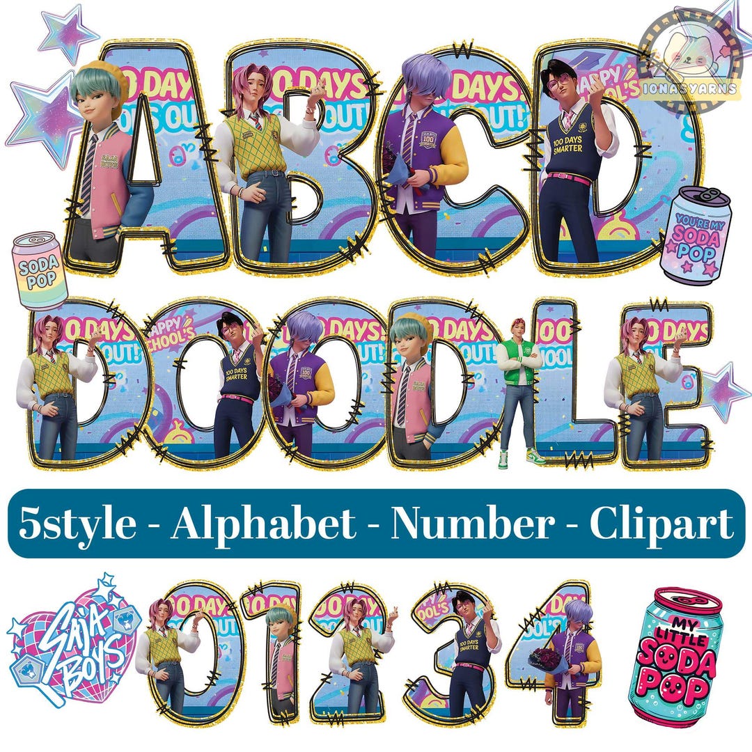 Huntrix Alphabet Png Bundle, 5 PNG Saja Boy 100 Days, Kpop Demon ...