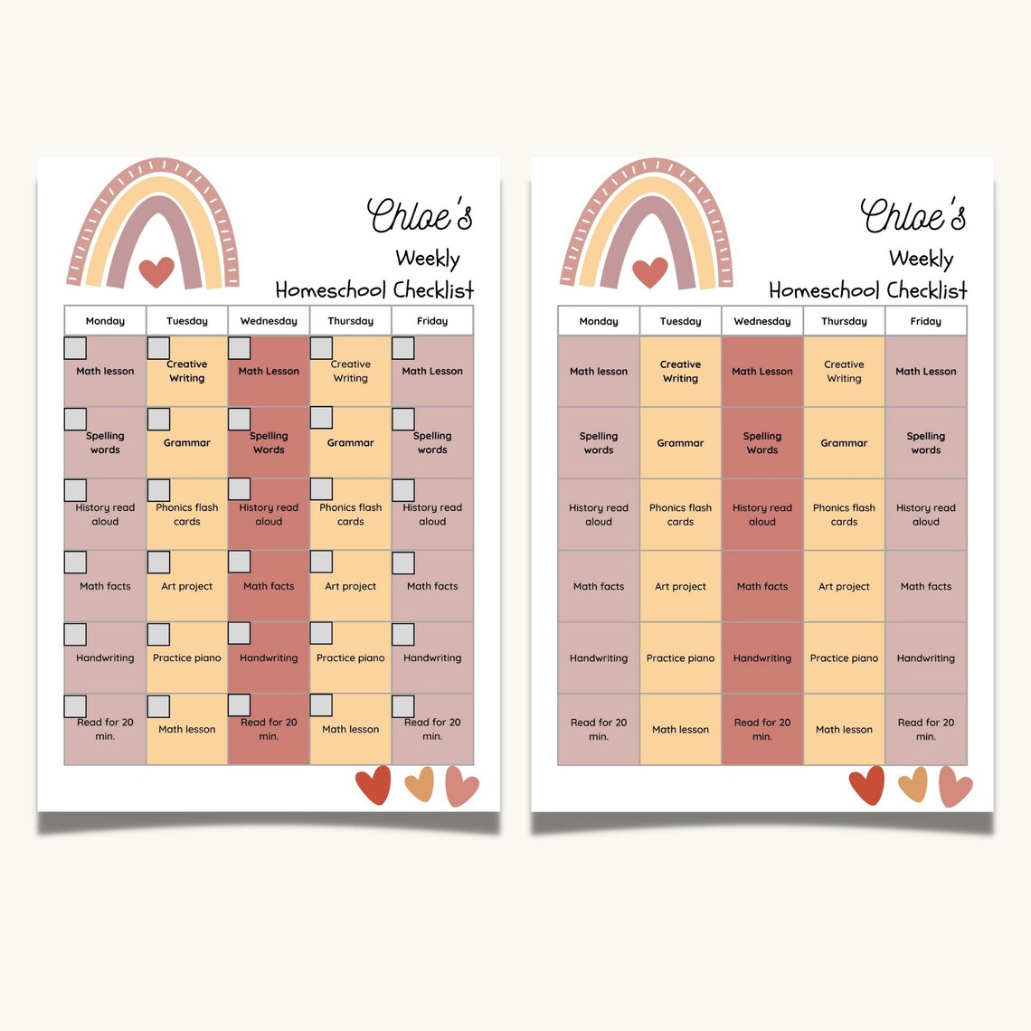 Editable Weekly Homeschool Checklist | Rainbow Boho Homeschool ...