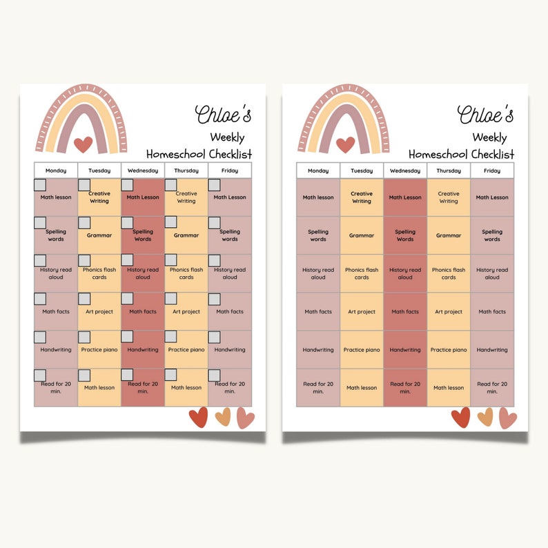 Editable Weekly Homeschool Checklist | Rainbow Boho Homeschool ...