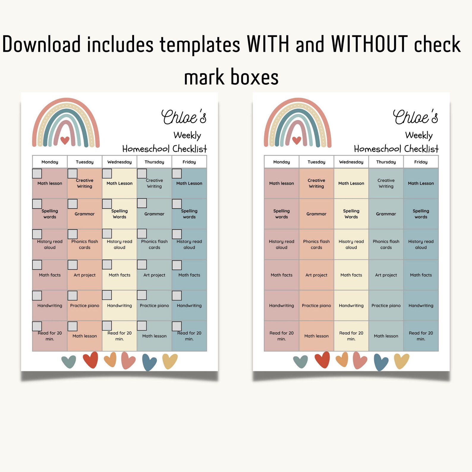 Editable Weekly Homeschool Checklist | Rainbow Boho Homeschool ...