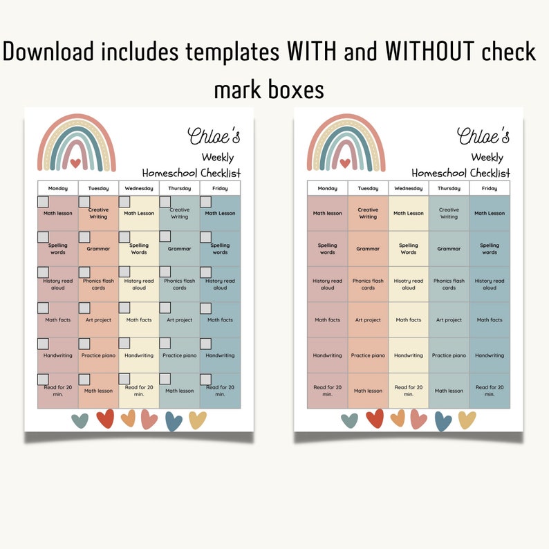 Editable Weekly Homeschool Checklist | Rainbow Boho Homeschool ...
