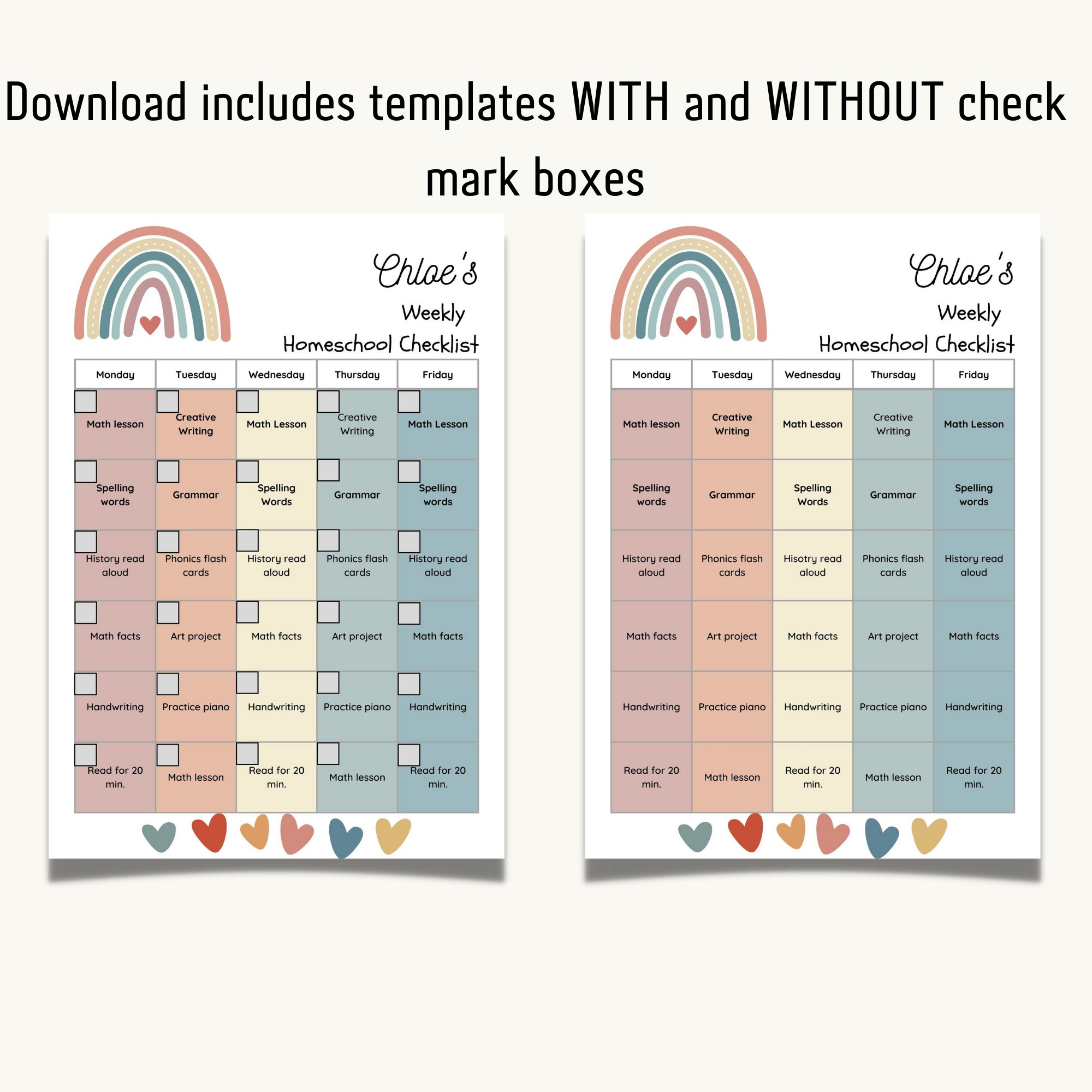 Editable Weekly Homeschool Checklist | Rainbow Boho Homeschool ...