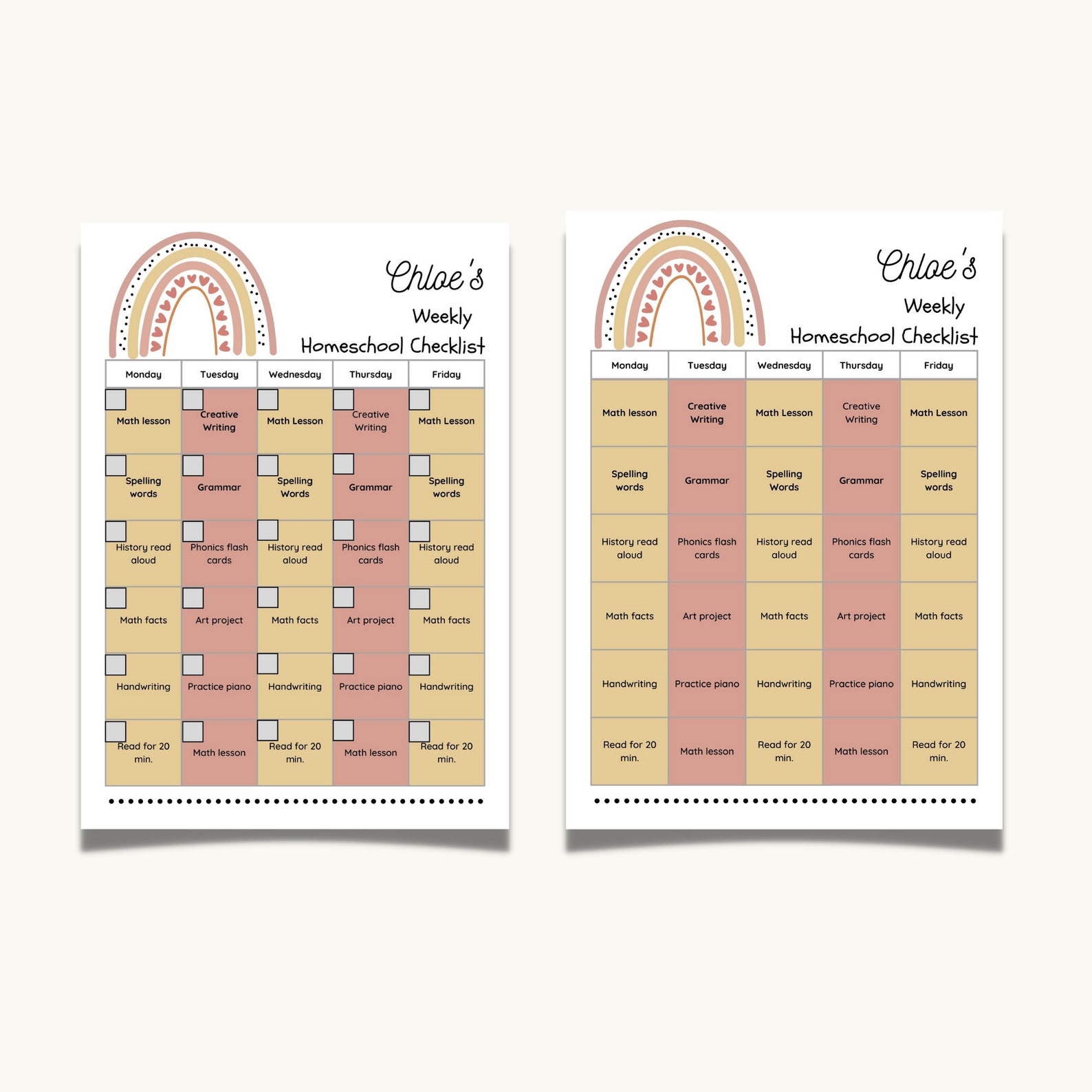 Editable Weekly Homeschool Checklist | Rainbow Boho Homeschool ...