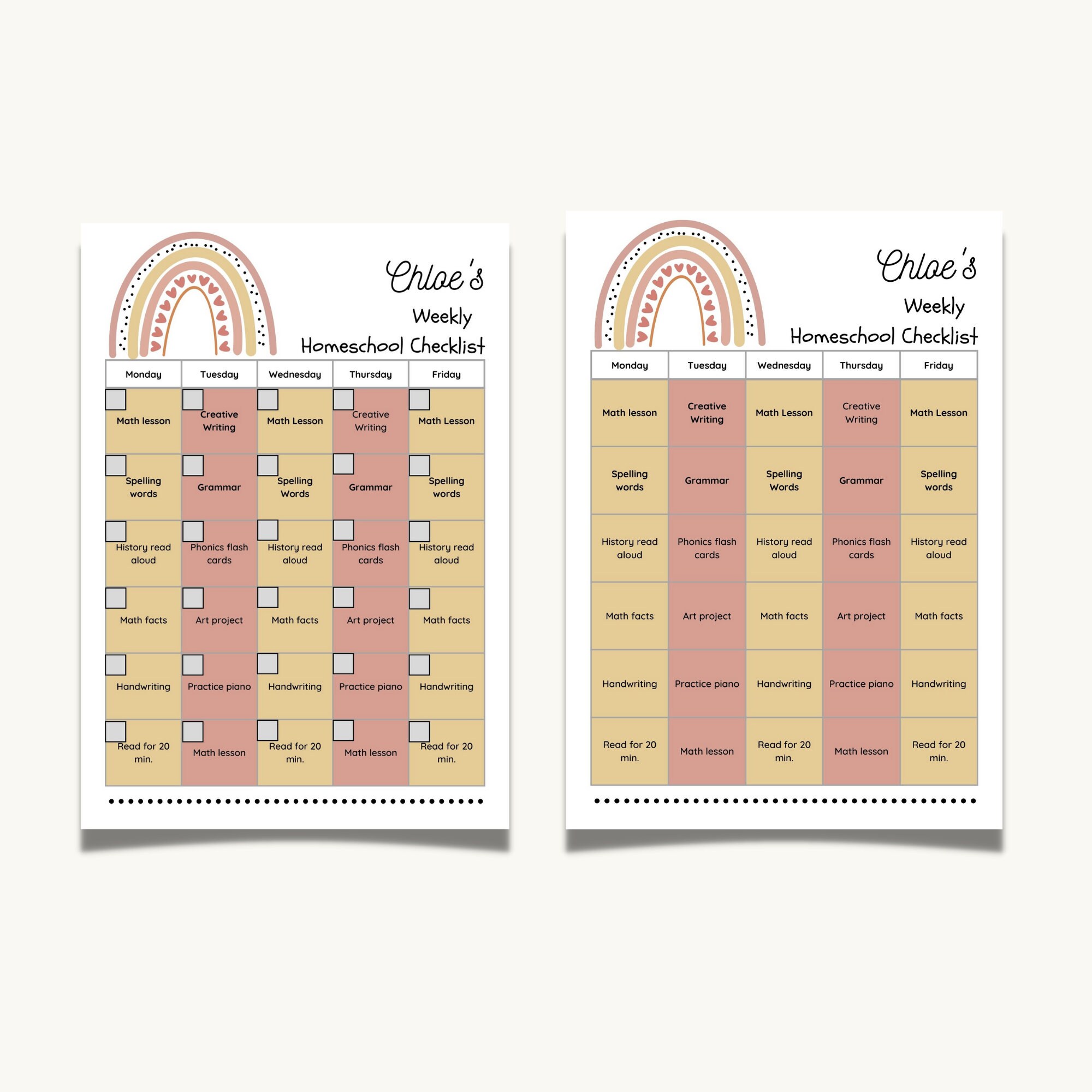 Editable Weekly Homeschool Checklist | Rainbow Boho Homeschool ...