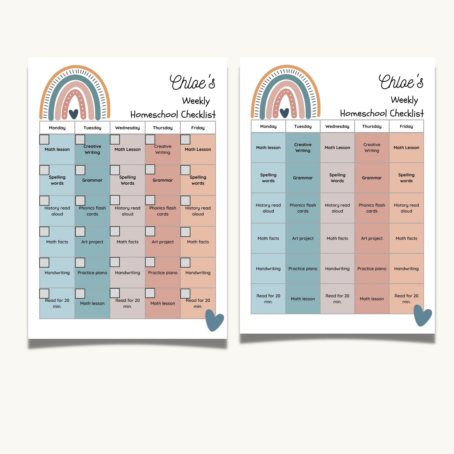 Editable Weekly Homeschool Checklist | Rainbow Boho Homeschool ...