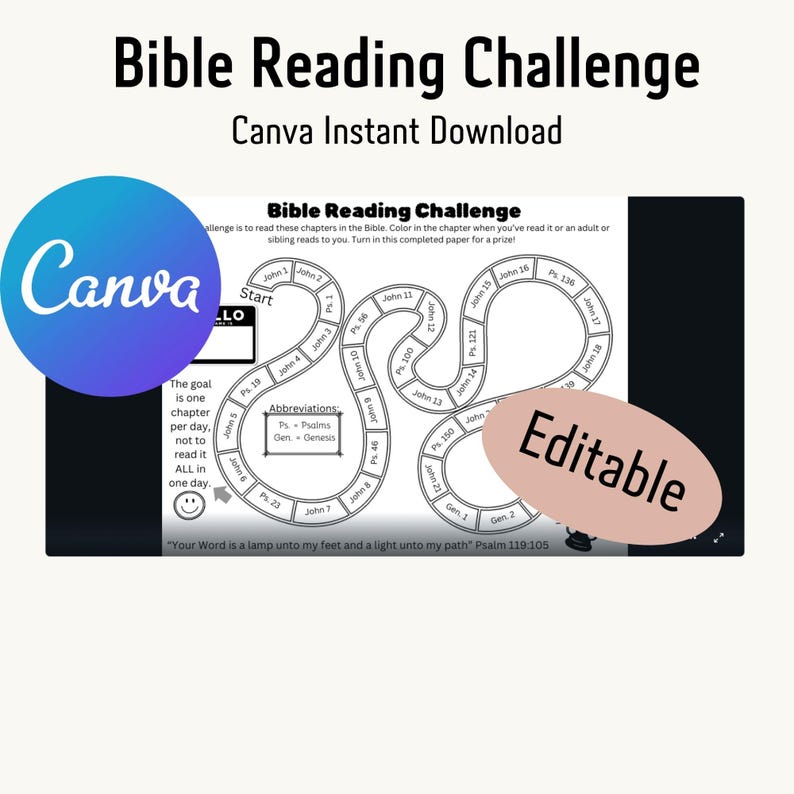 Bible Reading Challenge for Kids Editable Canva Template - Etsy