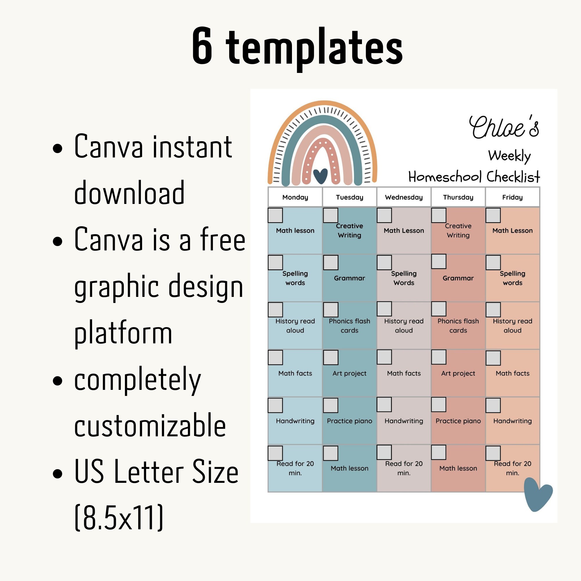 Editable Weekly Homeschool Checklist | Rainbow Boho Homeschool ...
