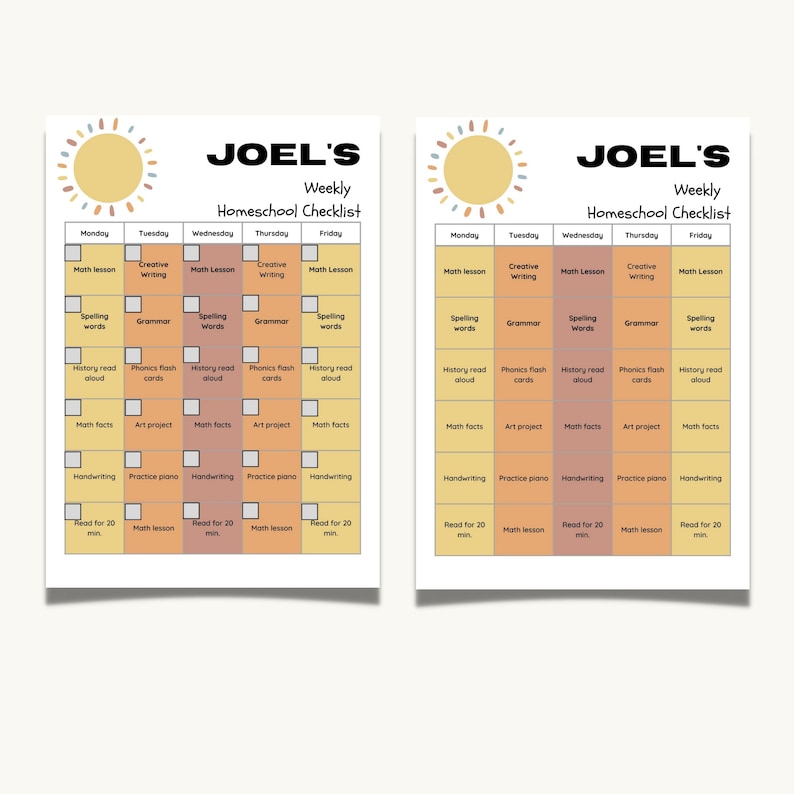 Editable Weekly Homeschool Checklist | Rainbow Boho Homeschool ...