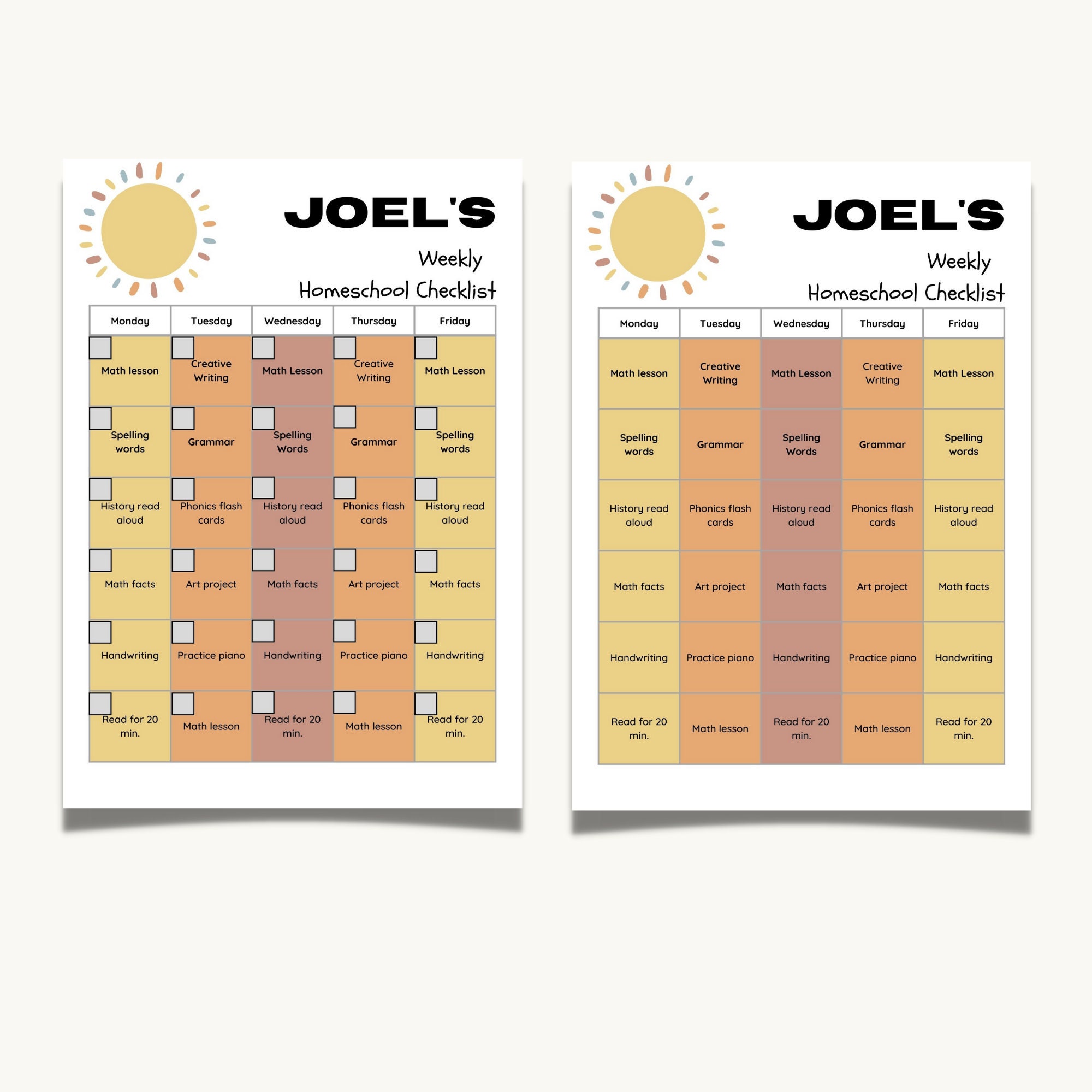 Editable Weekly Homeschool Checklist | Rainbow Boho Homeschool ...