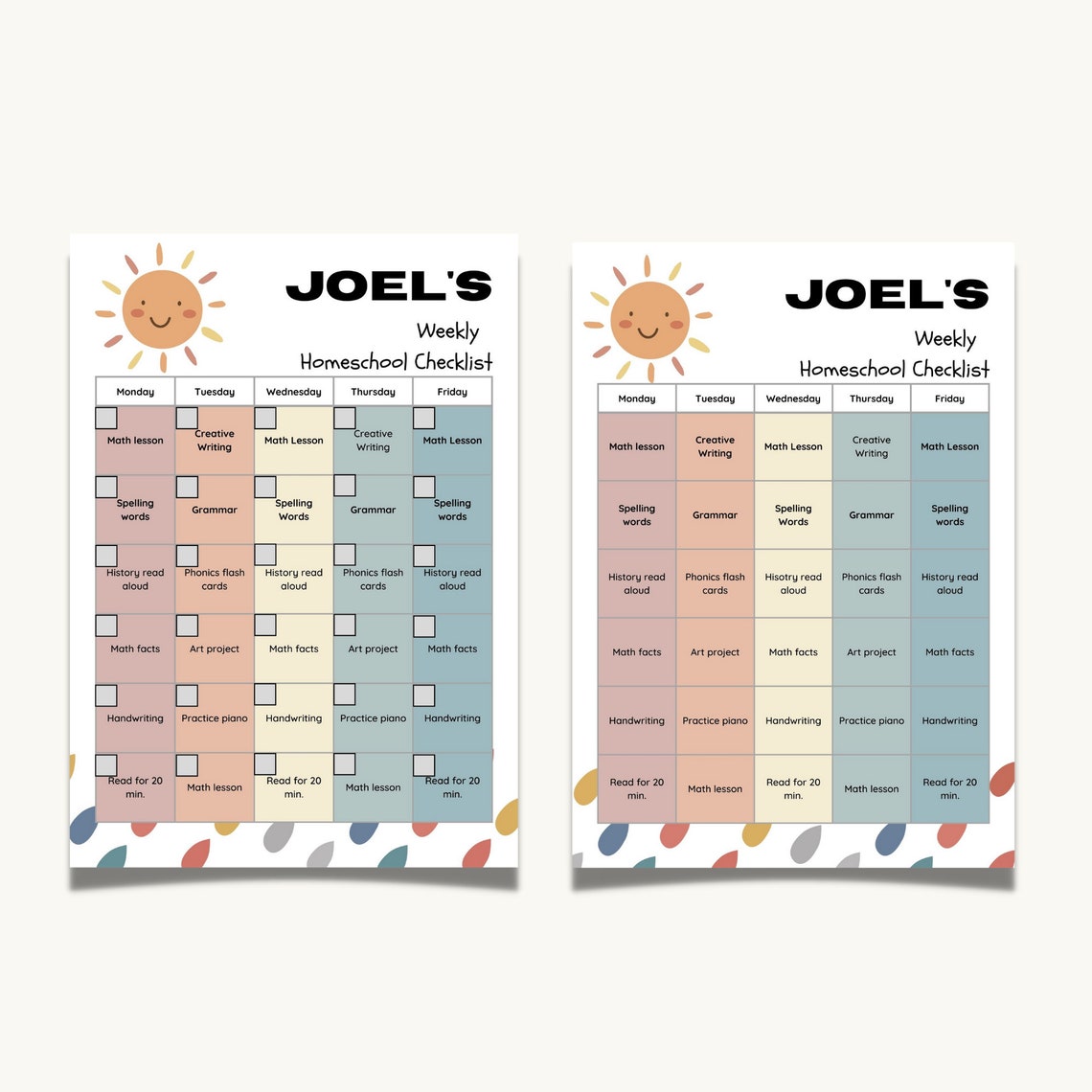 Editable Weekly Homeschool Checklist | Rainbow Boho Homeschool ...