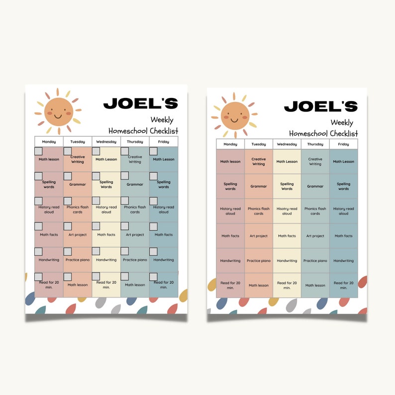 Editable Weekly Homeschool Checklist | Rainbow Boho Homeschool ...