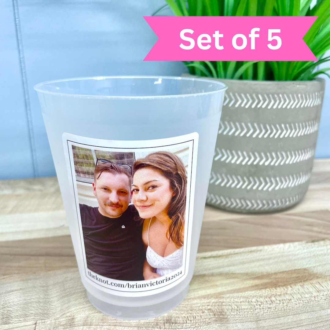 Set of 5 Personalized Stadium Cups, Wedding Cups, Plastic Cups, Frosted ...