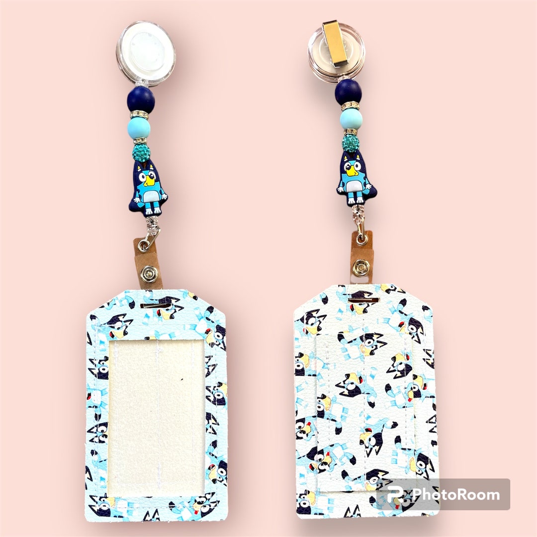 Badge Reel and ID Card Holder Bluey Cute Blue Dog Nurse Badge Reel Faux ...